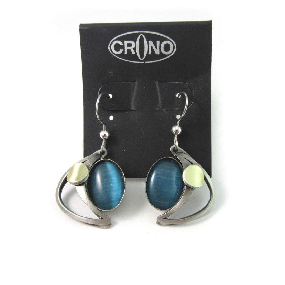 Christophe POLY Earrings - Brushed Two-tone Curved Design With Blue Cat ...