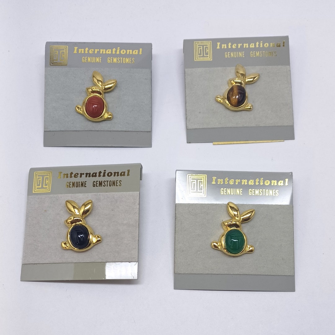 Genuine Vintage Carved Scarab Beetle Bunny Goldtone Tac Pin in Lapis or ...
