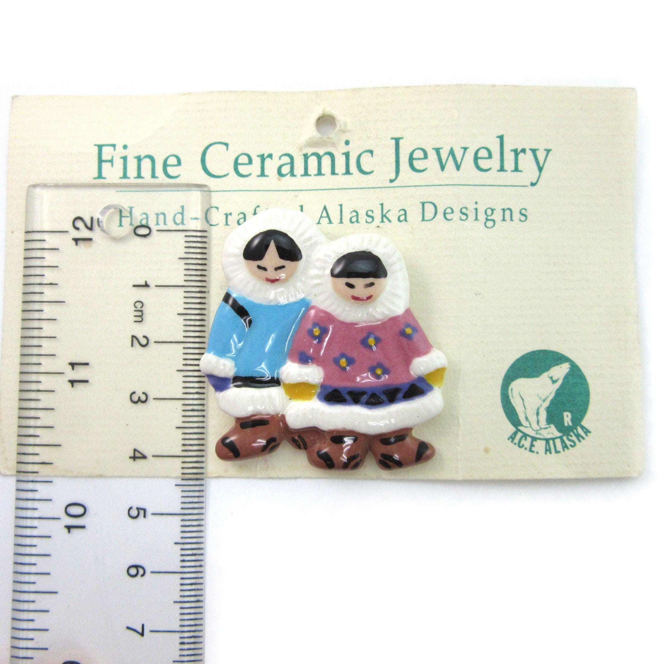 Vintage Ceramic Souvenir Pin - Hand-crafted ALASKAN Designs - Inuit ...