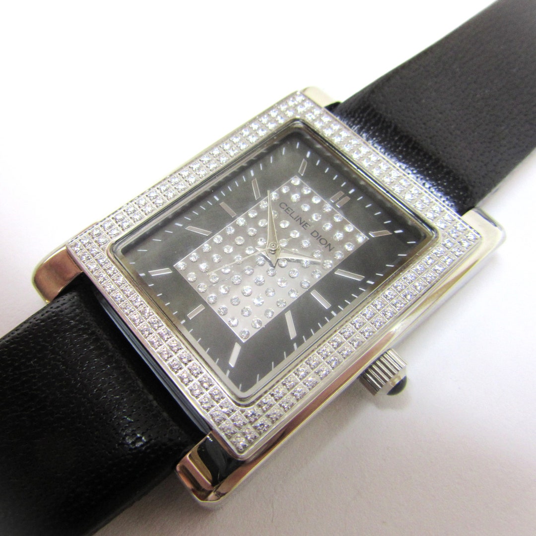 CELINE DION Tank-style Watch With Black Mother of Pearl and Crystals ...