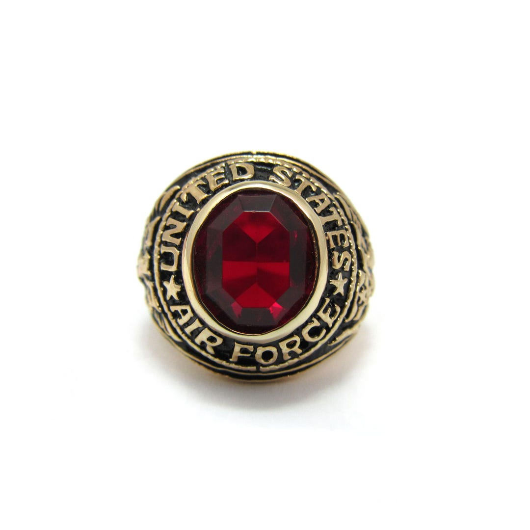 Vintage 18KGP United States AIR FORCE Signet Style Ring - Red CZ - Etsy