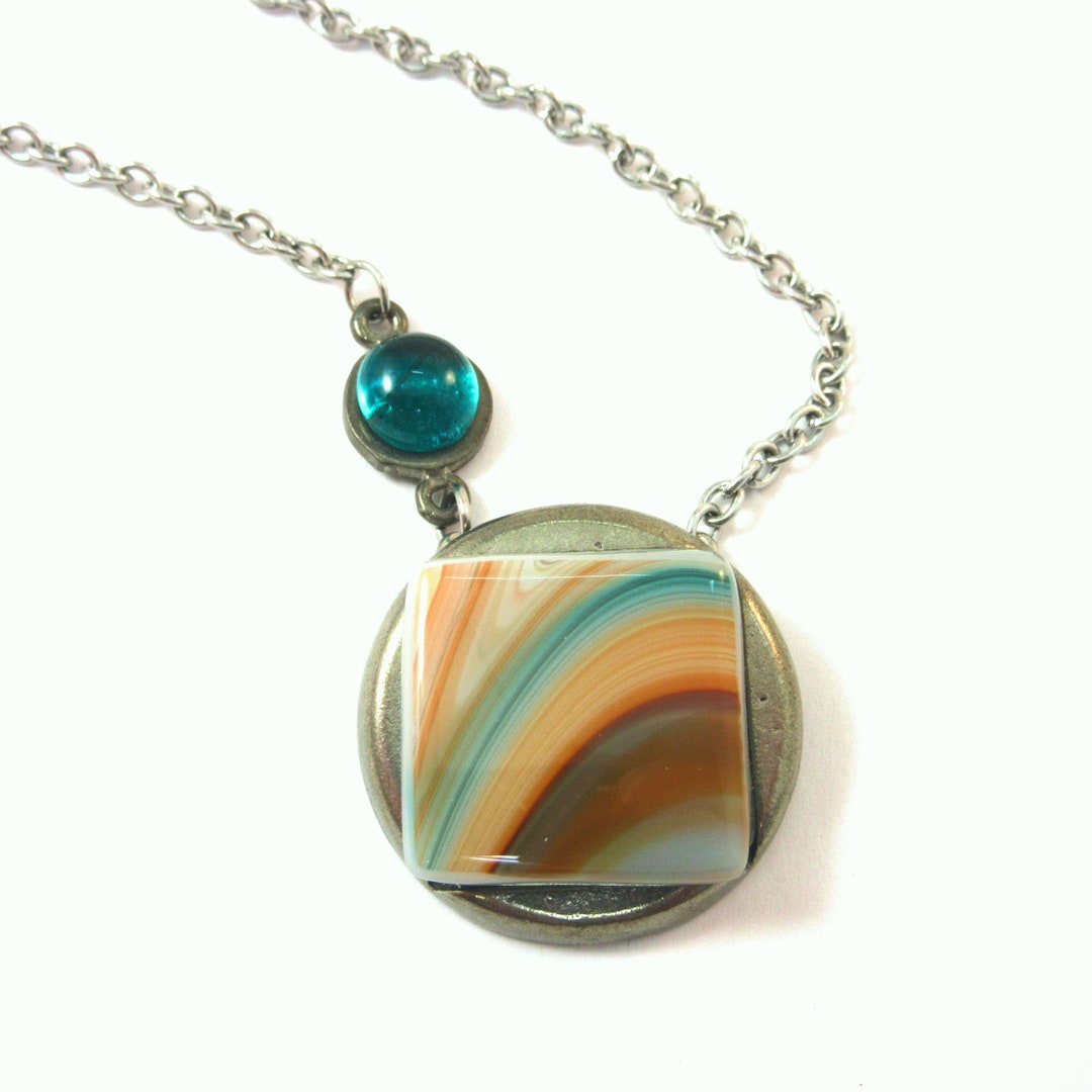 Handmade Cre Art Fused Glass and Pewter Necklace From Quebec Artist ...