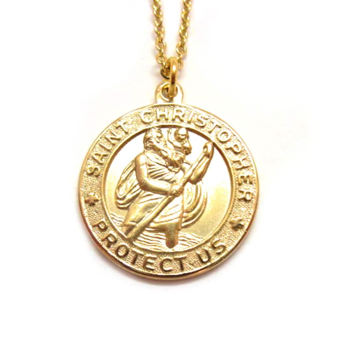 Saint Christopher Protect Us Medallion Gold Plated Medal - Etsy