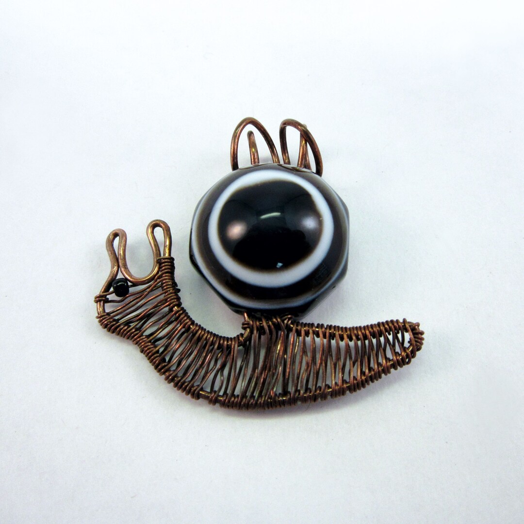 Handmade Snail Pendant With Copper Wire and Banded Agate Gemstone - Etsy