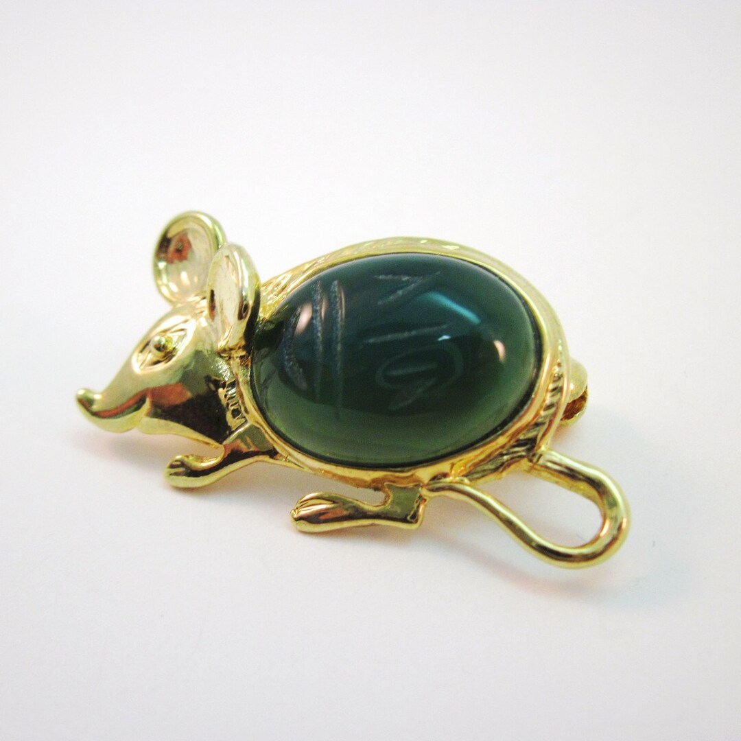 Vintage GEP Carved Scarab Gemstone Mouse Pin Green Agate or - Etsy