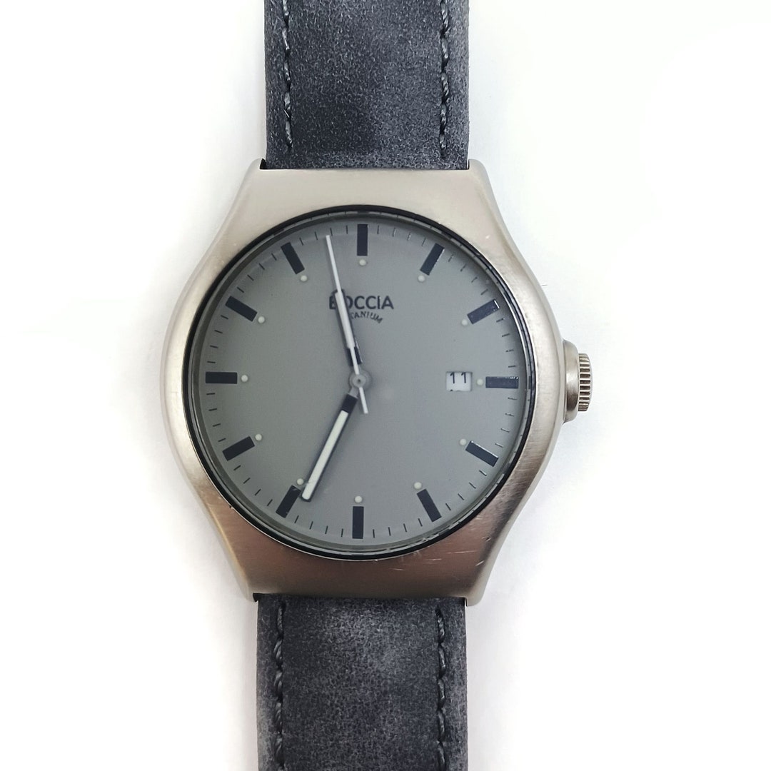 Vintage BOCCIA T2 Titanium Watch With Grey Face and Dark Blue-grey ...