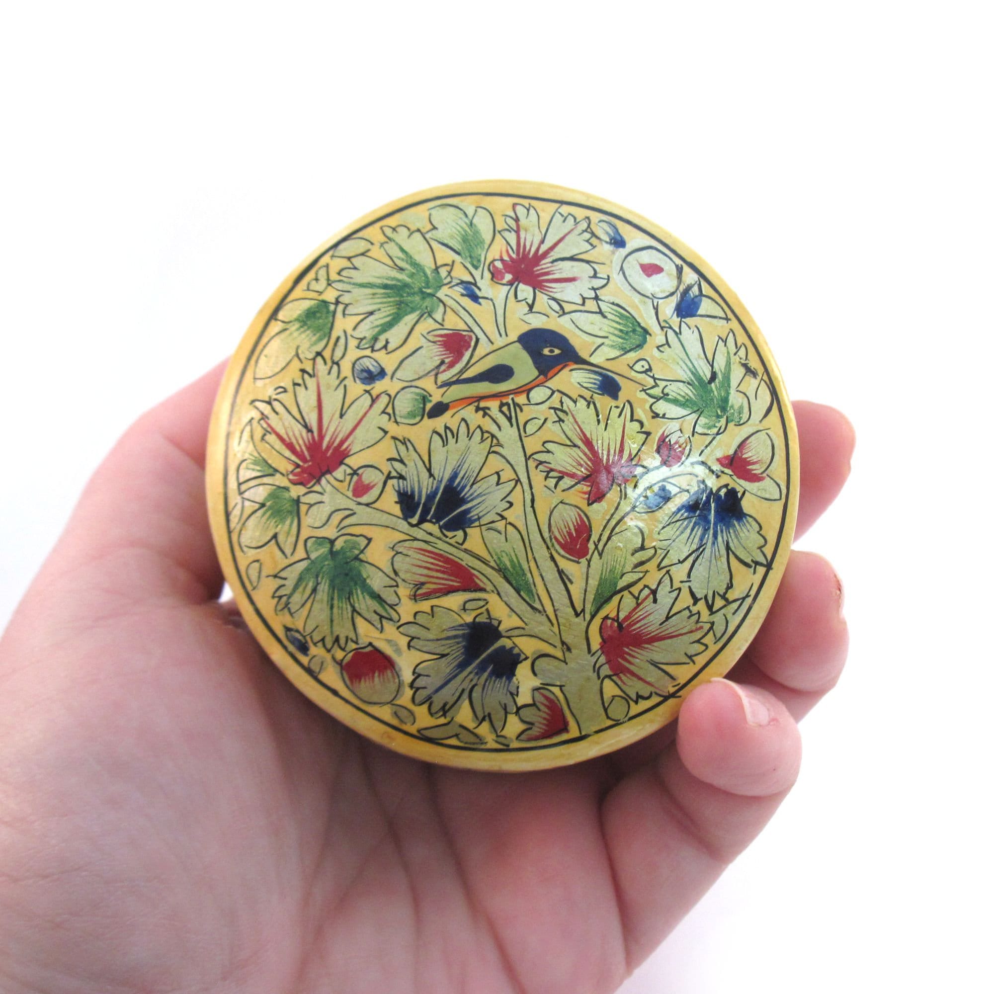 Vintage Hand-painted Paper Mache Round Trinket Box for Jewelry | Etsy