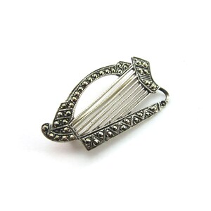 Sterling Silver and Marcasite Irish HARP Pin - Stamped TJH - Circa 1970 ...