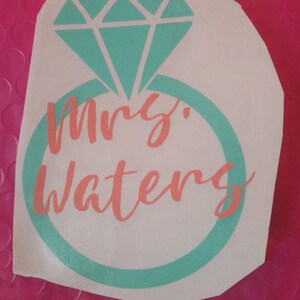 Mrs Name Vinyl Decal - Engaged Decal - Wedding Ring Decal - Monogram ...