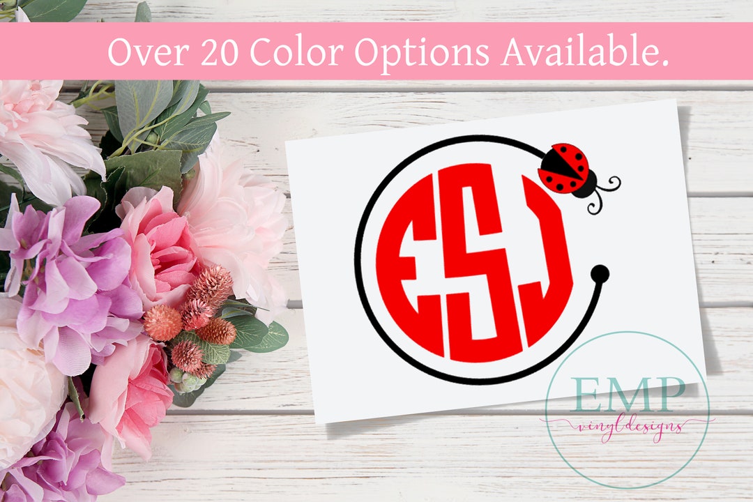 Ladybug Monogram Decal , Circle Monogram Vinyl Decal, Monogram Vinyl ...