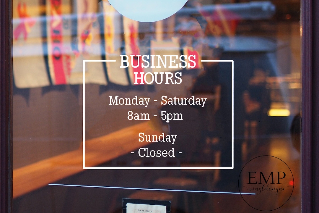 Business Hours Door Decal - Hours Vinyl Door Decal - Shop Decal ...