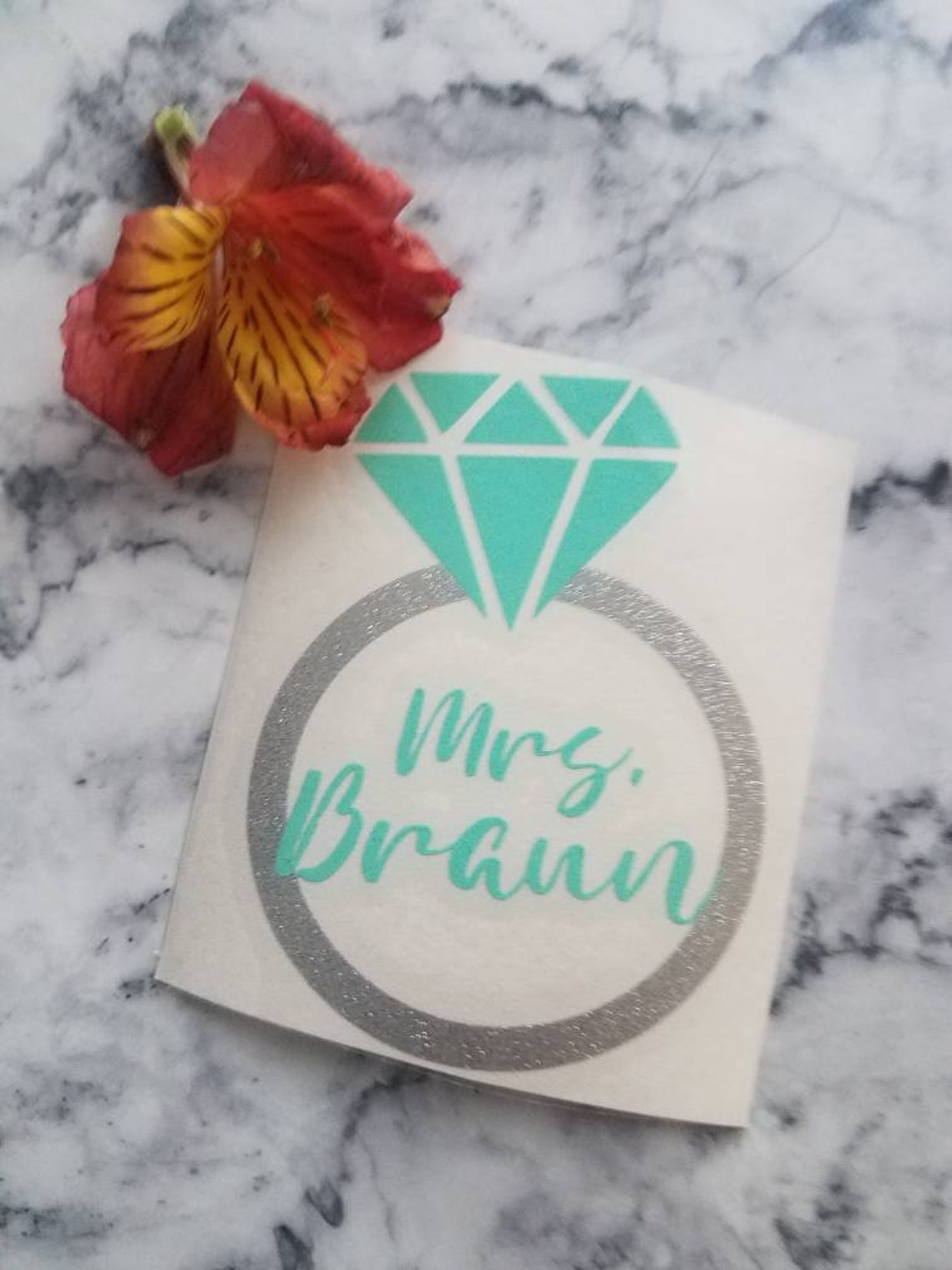 Mrs Name Vinyl Decal Engaged Decal Wedding Ring Decal | Etsy