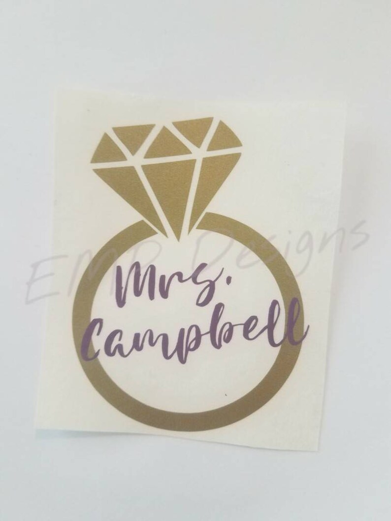Mrs Name Vinyl Decal Engaged Decal Wedding Ring Decal | Etsy