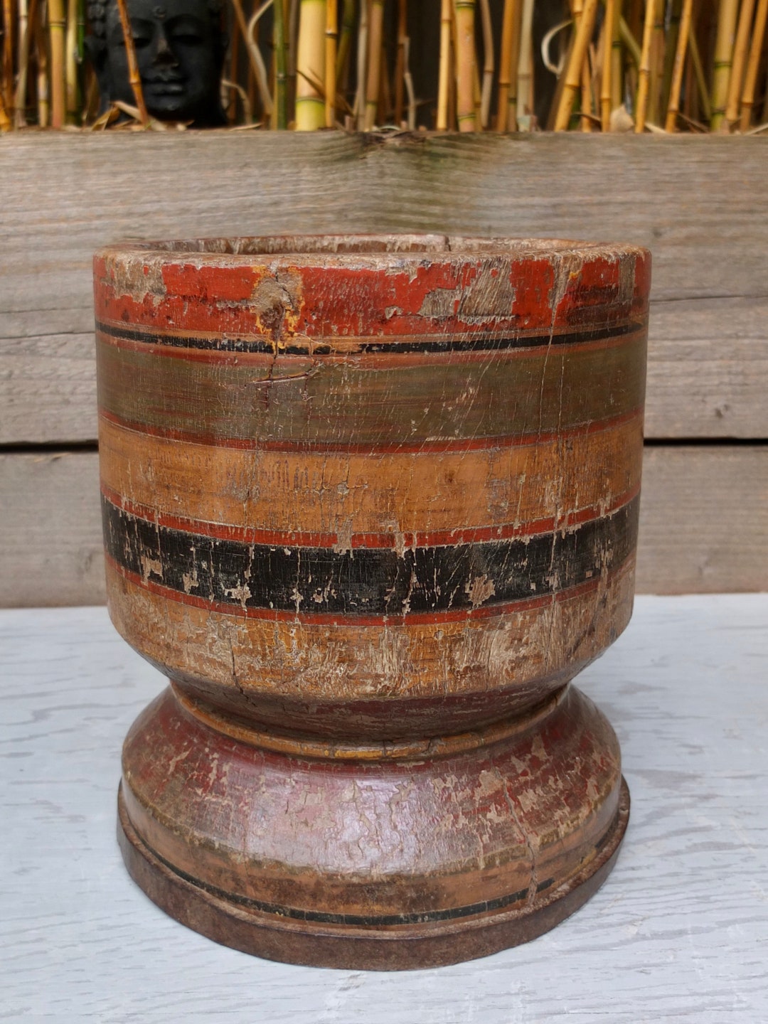 Large Antique Wooden Indian Mortar - Etsy
