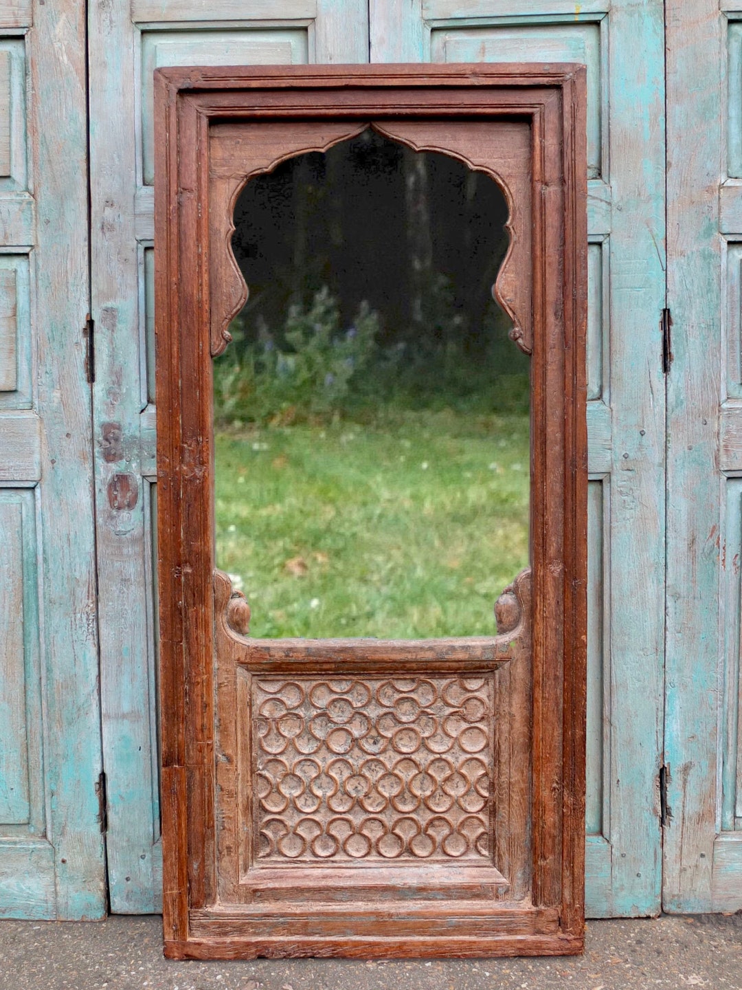 Large Antique Carved Wooden Arched Frame With Mirror - Etsy