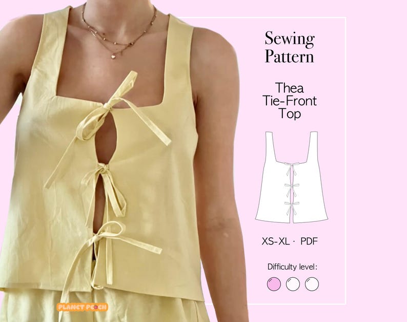 Tie Front Top Sewing Pattern PDF: Women's Vest Blouse Easy Beginner ...
