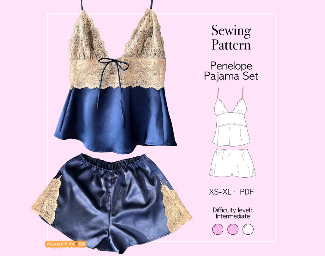 Lace Satin Pajama Set Sewing Pattern PDF: Women's Loungewear Top and ...
