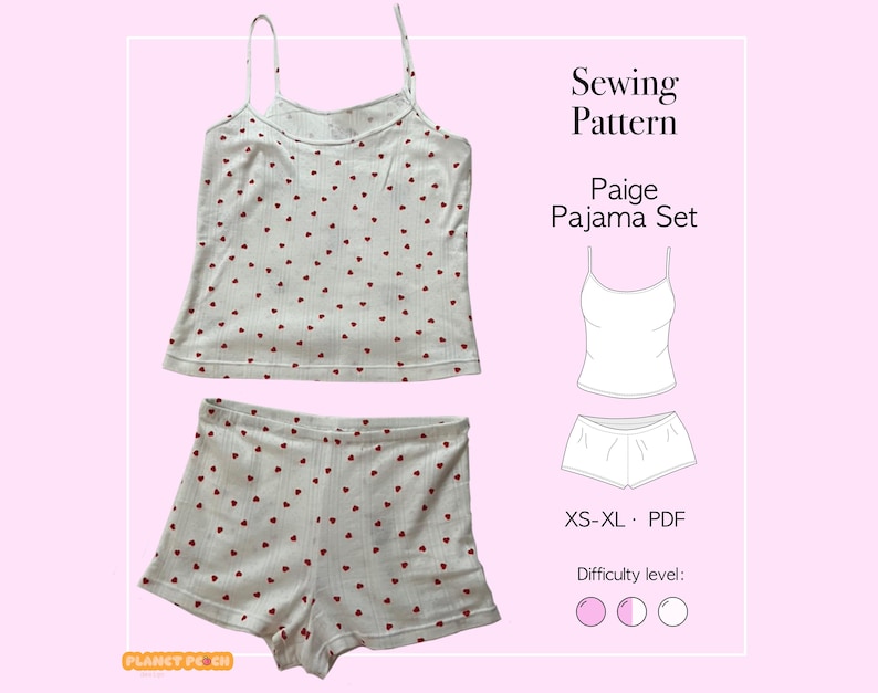 Pajama Set Sewing Pattern PDF: Boyshort Tank Top Loungewear (sizes XS ...