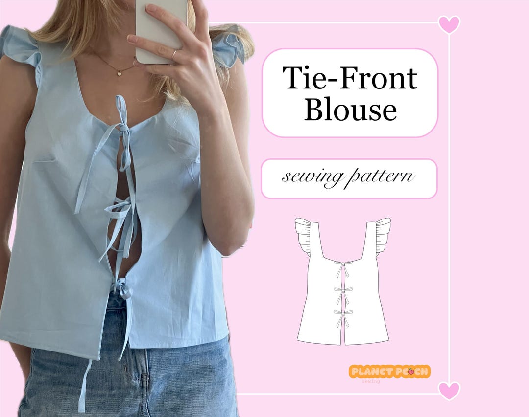 Tie Front Top Sewing Pattern PDF Sizes XS-XL Blouse Sew Pattern Sewing ...