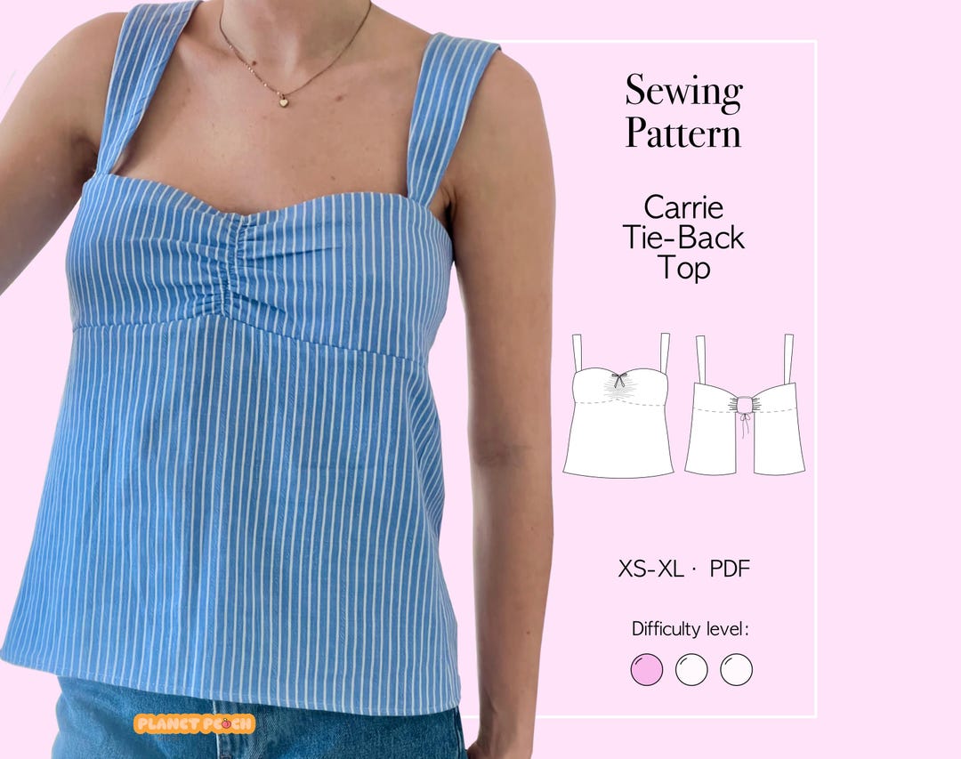 Open-back Tube Top Sewing Pattern PDF: Womens Tie Back Ruched Detail ...