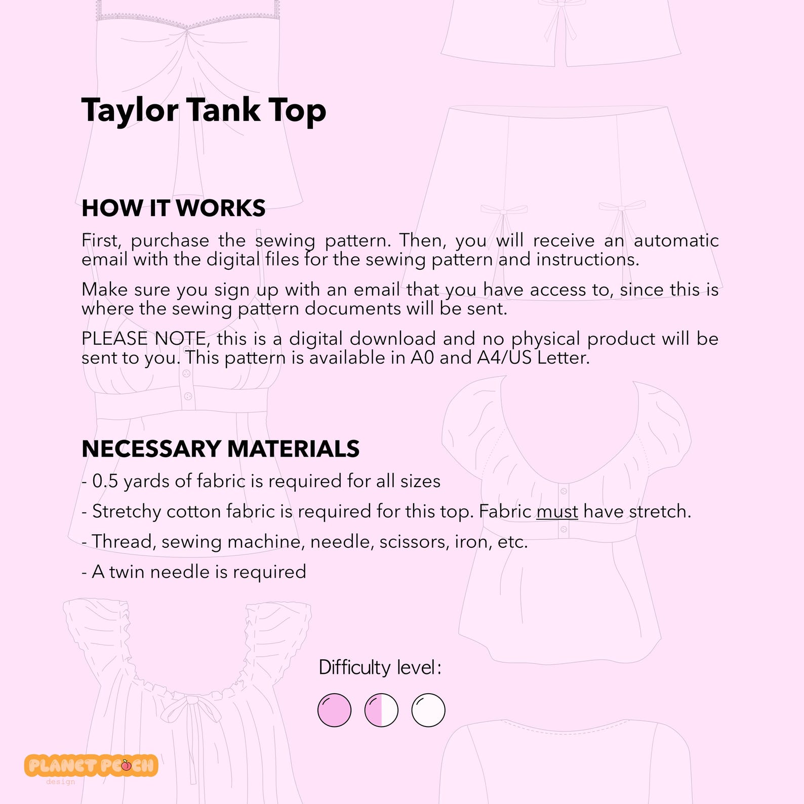 Tank Top Sewing Pattern PDF: Fitted Stretch Jersey Cami (sizes XS-XL ...