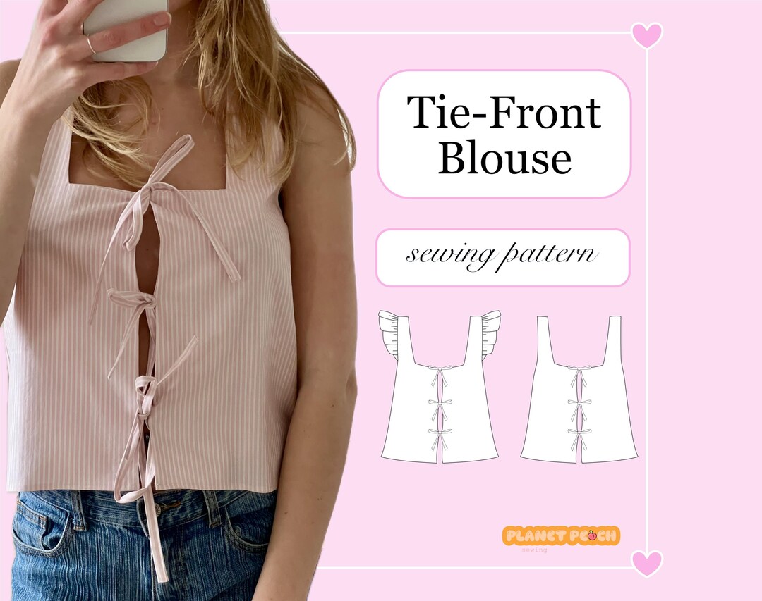 Tie Front Top Sewing Pattern PDF Sizes XS-XL | Front Tie Top Pattern ...