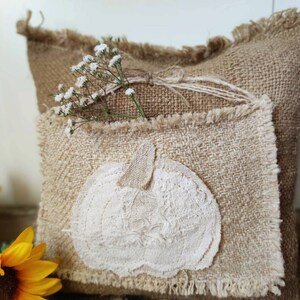 Rustic Pumpkin Pocket Burlap Pillow Small Farmhouse Autumn - Etsy
