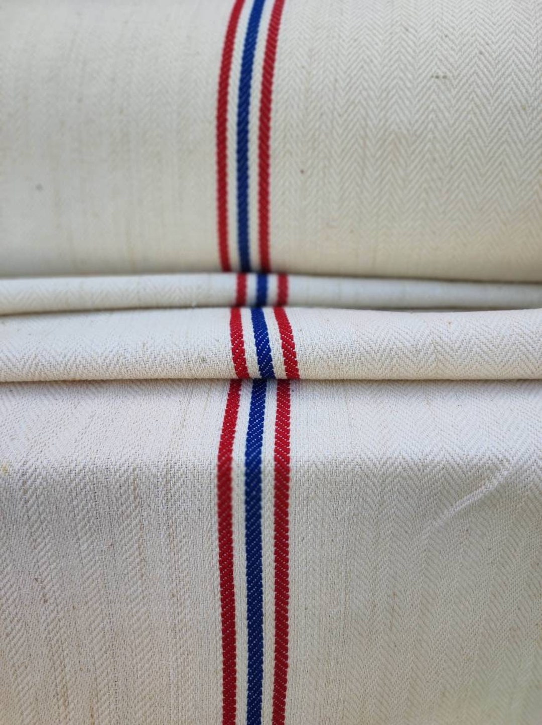 Herringbone Grain Sack Fabric, Red Blue Hungarian Feedsack Fabric by ...