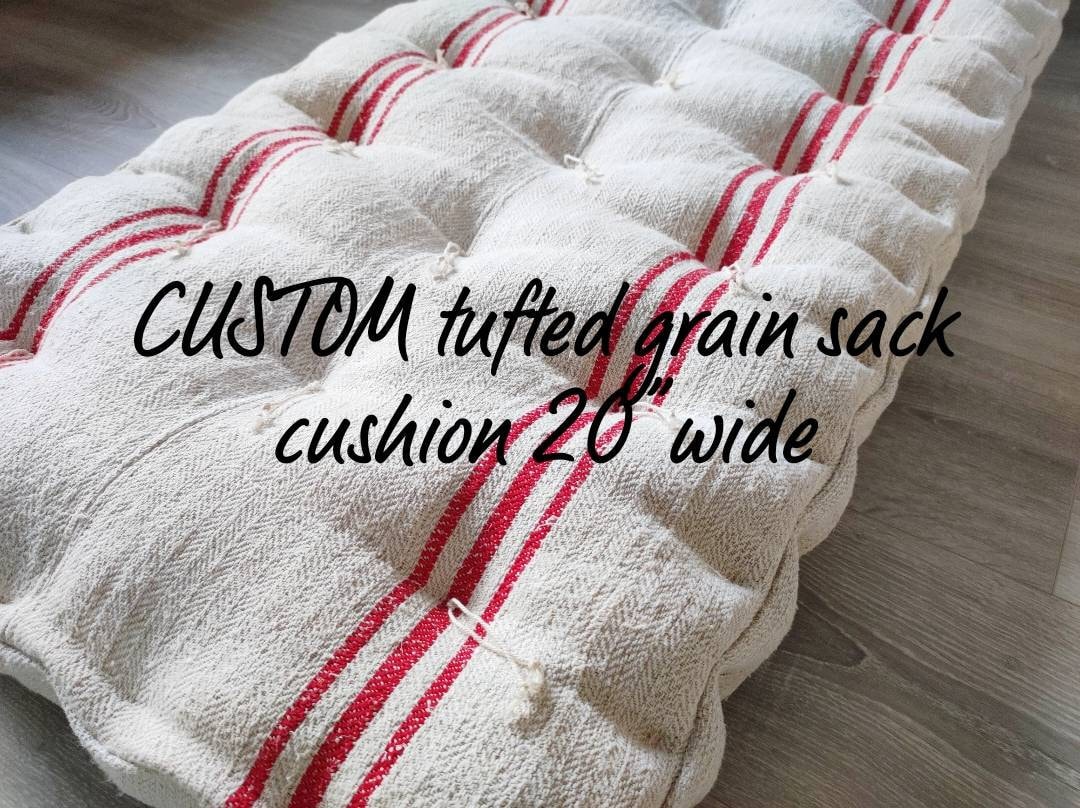 CUSTOM Grain Sack Bench Cushion 20, Natural French Tufted Pillow ...