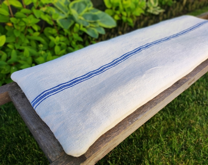 Blue Padded Grain Sack Bench Cushion, Washable Thin Picnic Table Seat ...