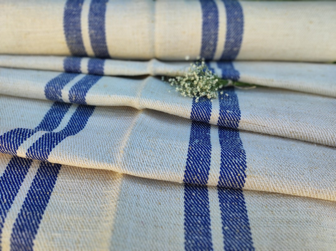Antique Hungarian BLUE Stripe Grain Sack Fabric, Feedsack Upholstery ...