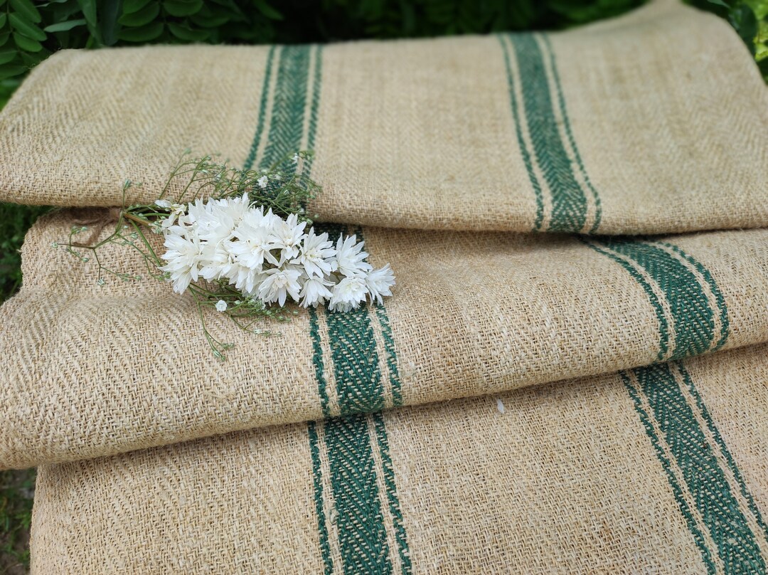 Green RARE Grain Sack Fabric, Hemp Farmhouse Feedsack, Primitive Linen ...