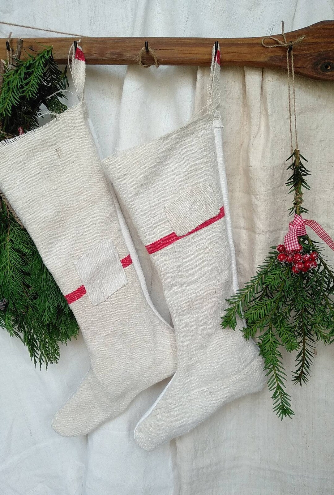 Primitive Grain Sack Stocking Farmhouse Christmas Accent - Etsy