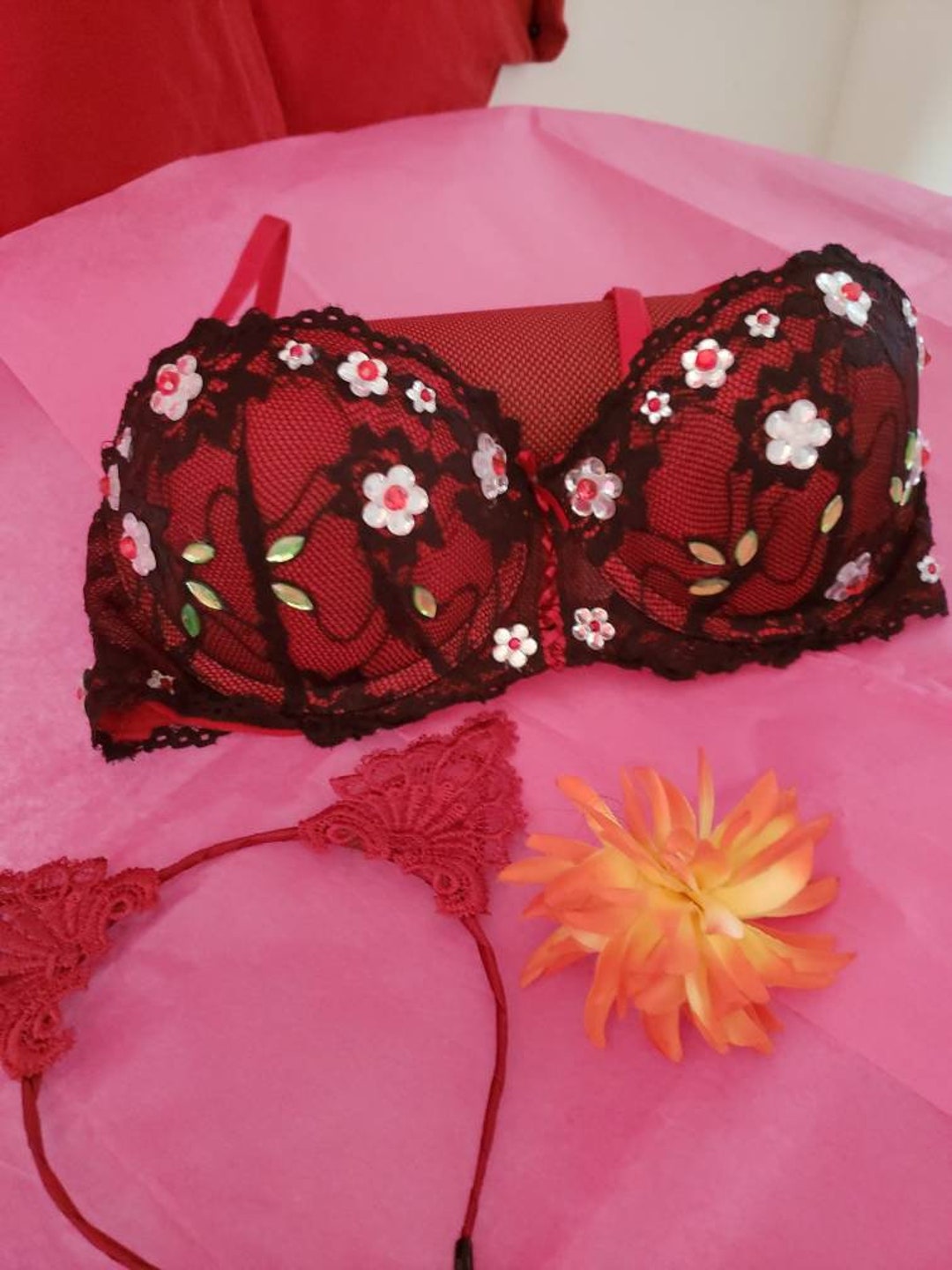 Club or Festival Bra, Rave Bra, Club Top, Beach Top, Red and Black Push ...