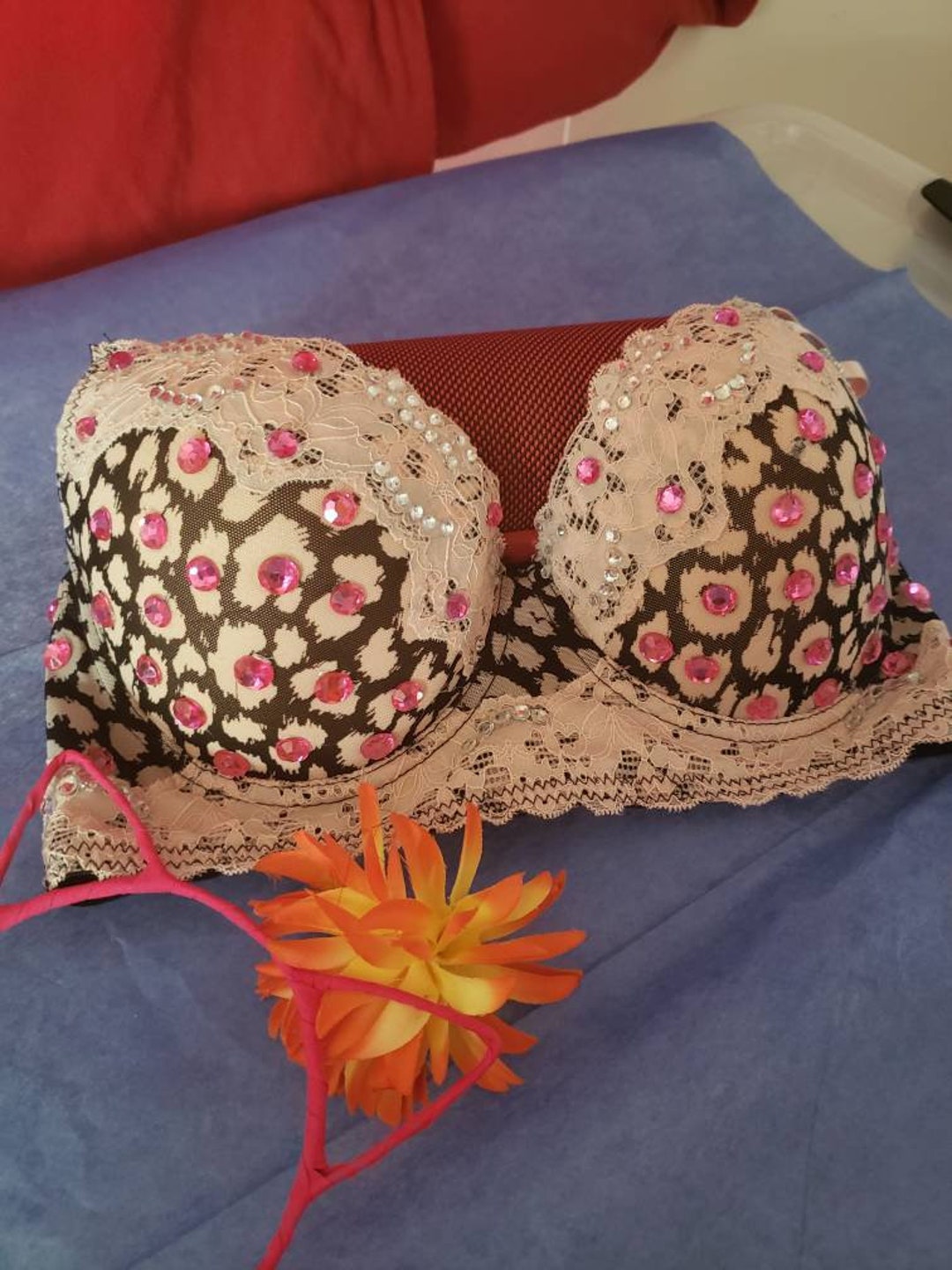 Club or Festival Bra, Rave Bra, Club Top, Beach Top, Lace and Pink Gems ...