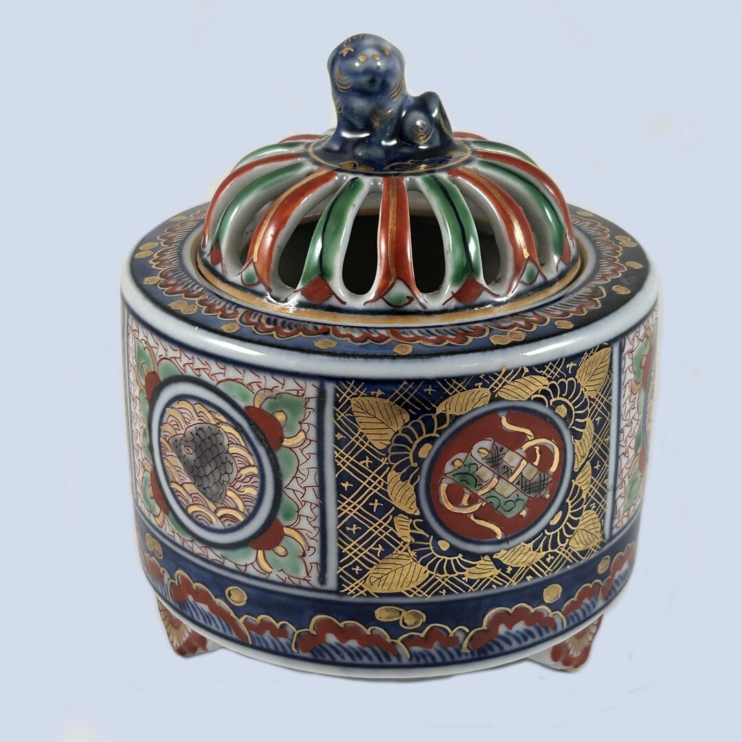 Japanese Taisho Kutani Ware Koro Censer W/ Chidori Plover Birds & Sutra ...