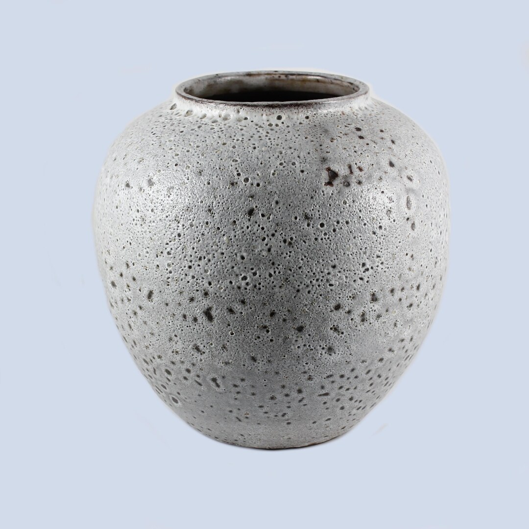 MCM Studio Made White Volcanic Crater Glazed Stoneware Jar 7.25 Lava ...