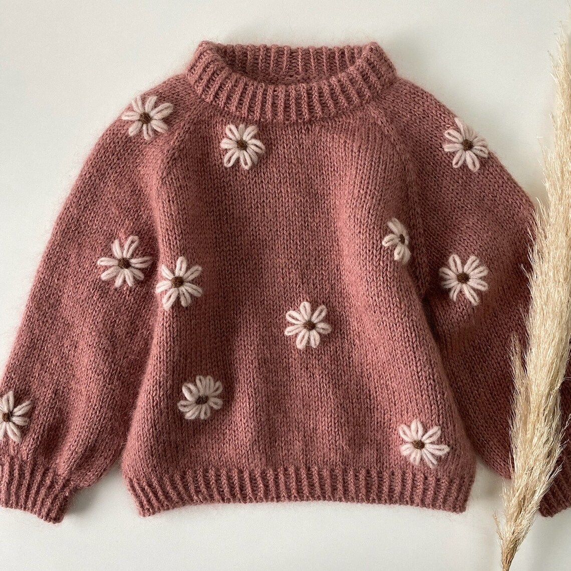 Daisy Pullover Knitted Baby Girl Pullover Daisy Embroidery I ...