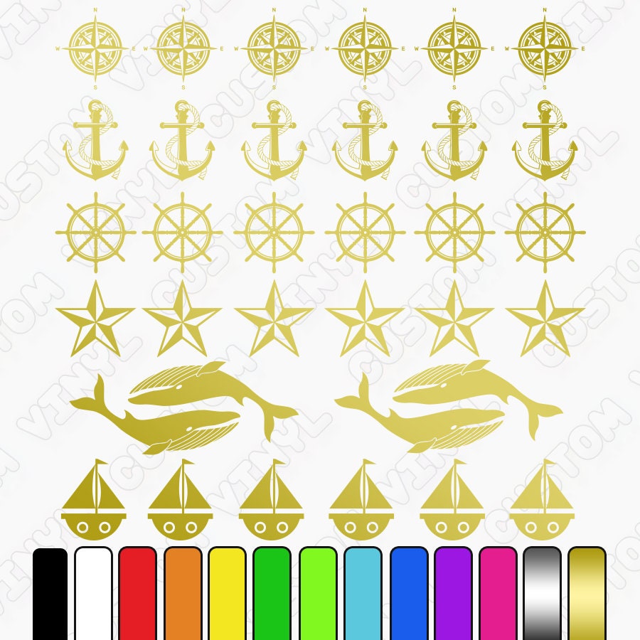 Nautical wall decals sea life wall stickers decal set of 34 | Etsy