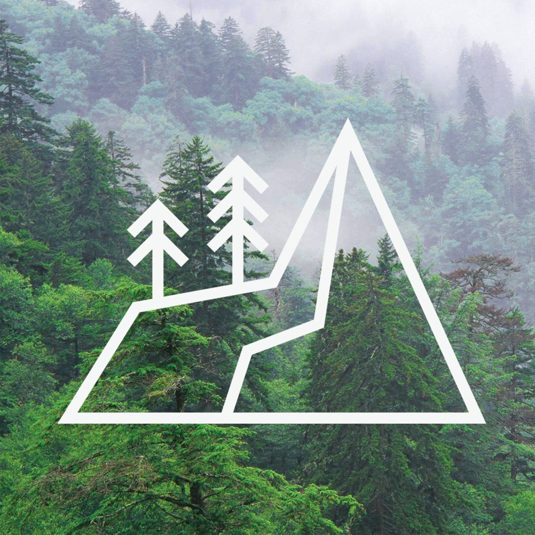 Mountain Tree Decal, Geo Mountain Tree Sticker, Mountain Tree Sun ...