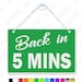 Back in 5 Mins Hanging Plastic Sign With Nylon Rope+suction Cups Multi ...