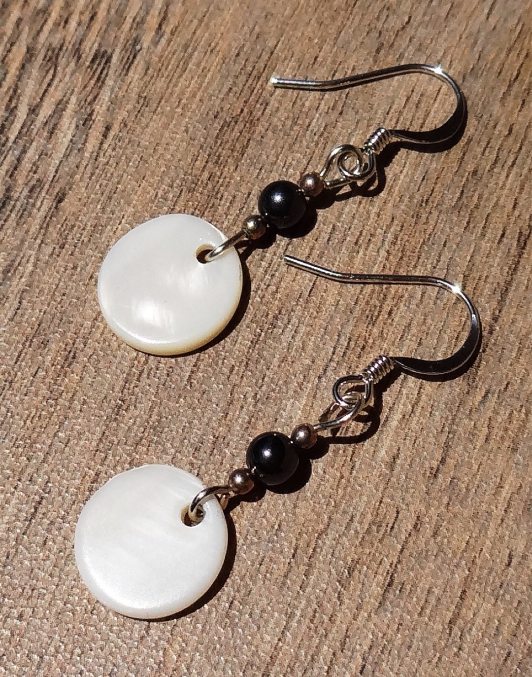 Black & White Capiz Shell Dangle Earrings // Gifts for Her // Mothers ...