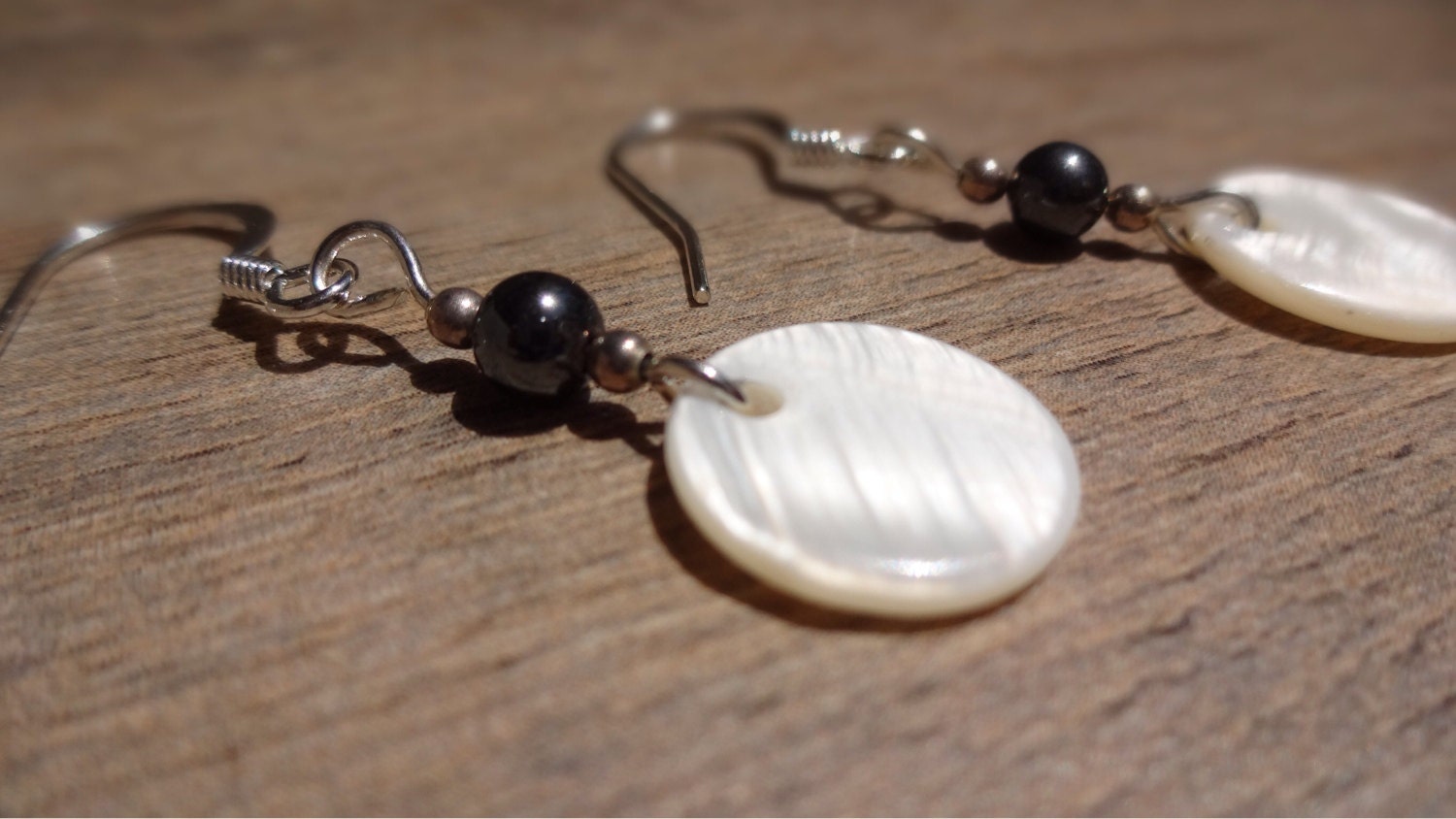 Black & White Capiz Shell Dangle Earrings // Gifts for Her // Mothers ...