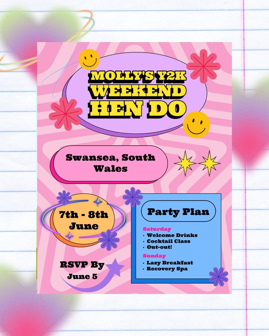 Y2K Hen Party Invitation: Editable 2000s Bachelorette Invite With Retro ...