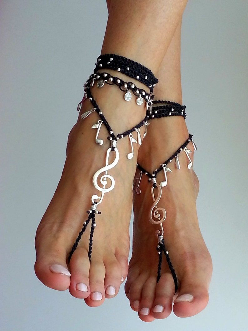Music Barefoot sandals Boho wrapped ankle FOOT JEWELRY | Etsy