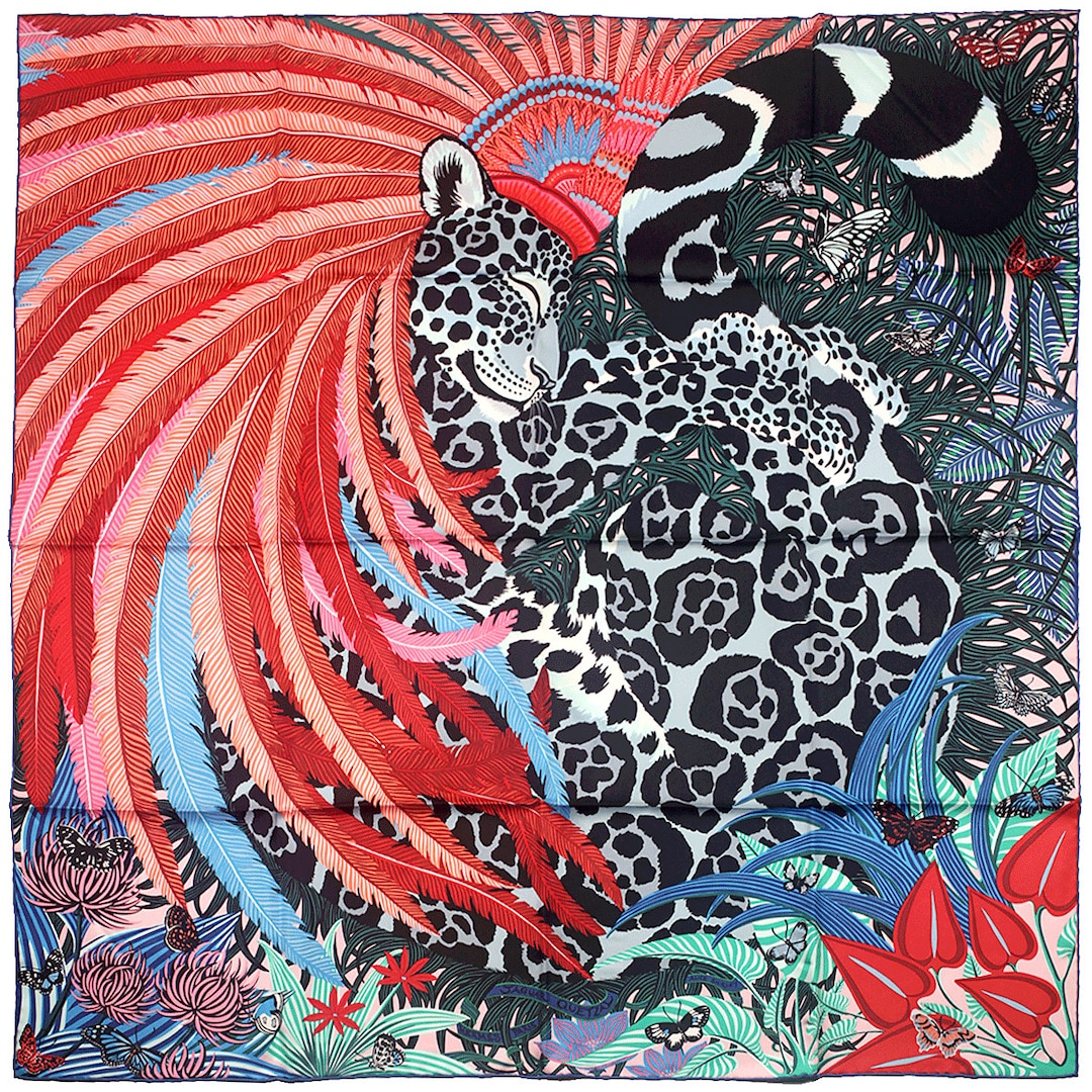 Hermes Scarf jaguar Quetzal by Alice Shirley 90cm Silk Carre Foulard - Etsy