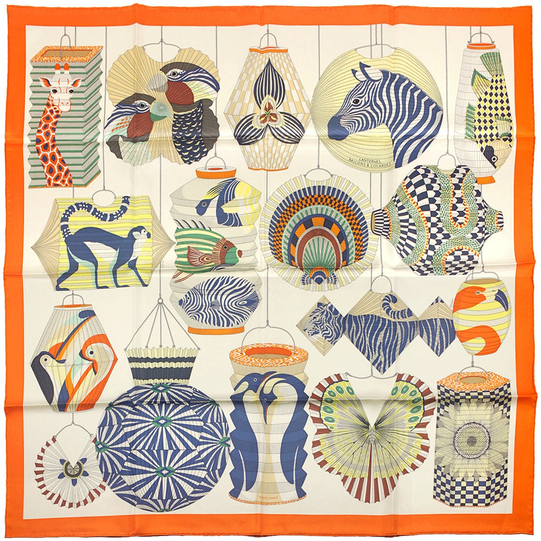Hermes Scarf "lanternes, Ballons Et Cocardes" by Katie Scott 90cm Silk ...