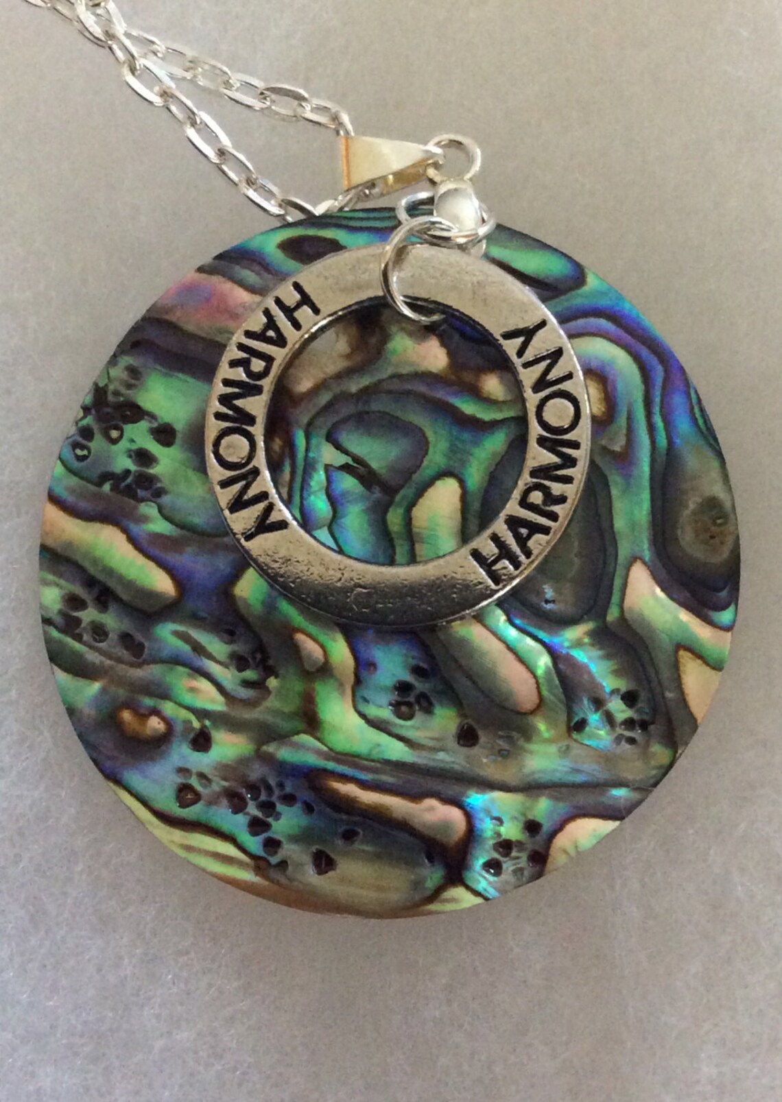 Abalone Shell and Harmony Charm Necklace/abalone Jewelry/inspirational ...