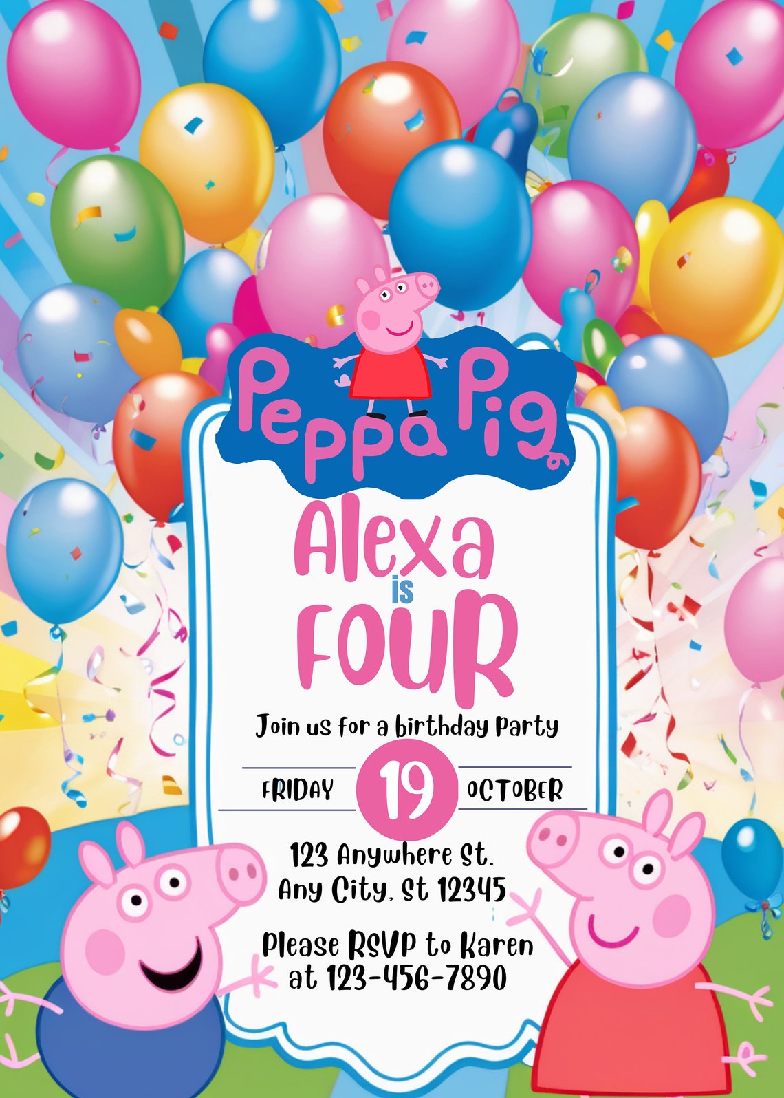 Peppa Pig Invitation, Peppa Pig Birthday Invitation, Peppa Pig Invite ...