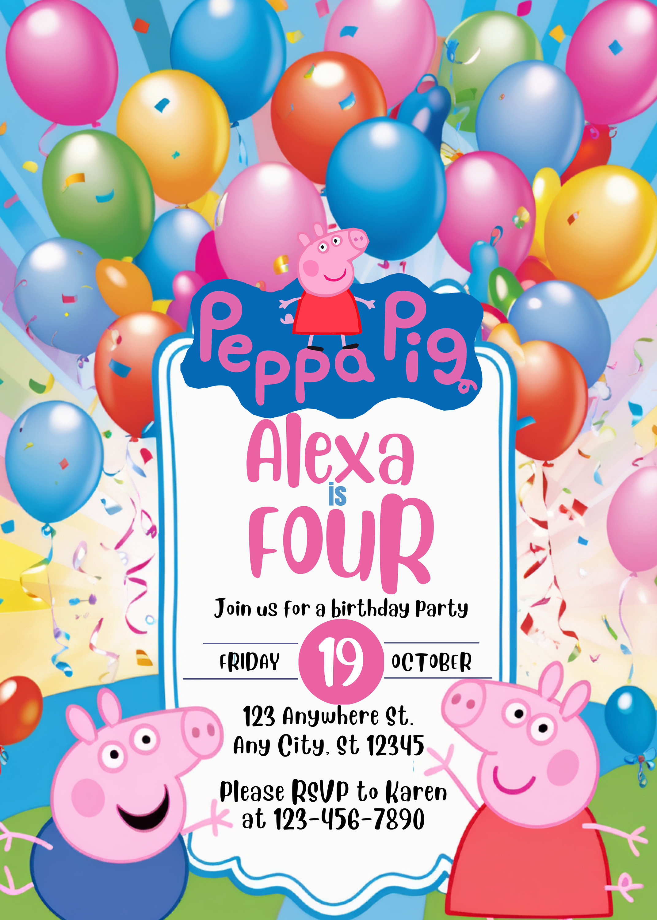 Peppa Pig Invitation, Peppa Pig Birthday Invitation, Peppa Pig Invite ...
